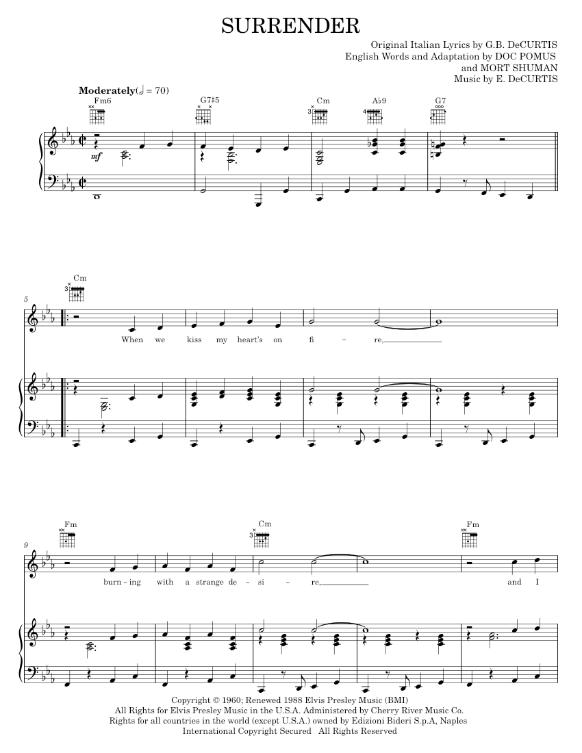 Play Official version of Surrender sheet music by Doc Pomus, E. De ...