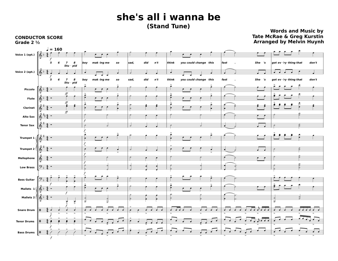 She's All I Wanna Be - Tate McRae Sheet music for Trombone, Flute, Oboe ...