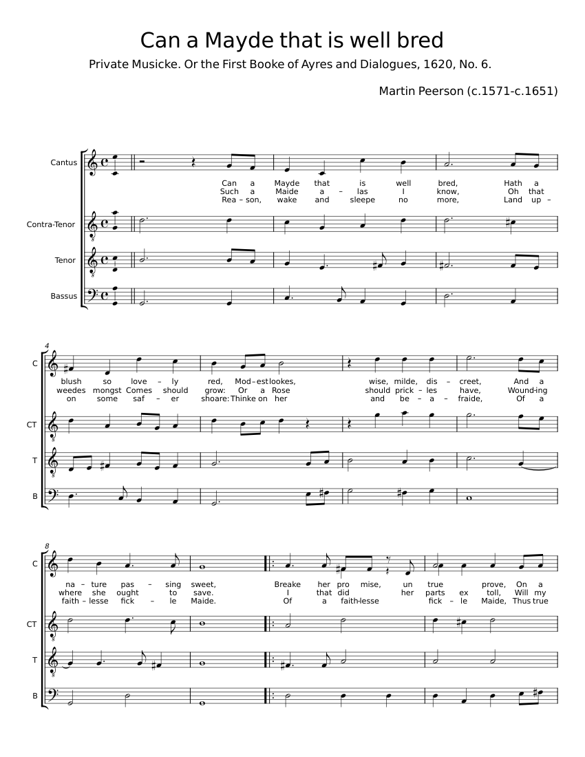 Can a Mayde that is well bred - Martin Peerson Sheet music for ...
