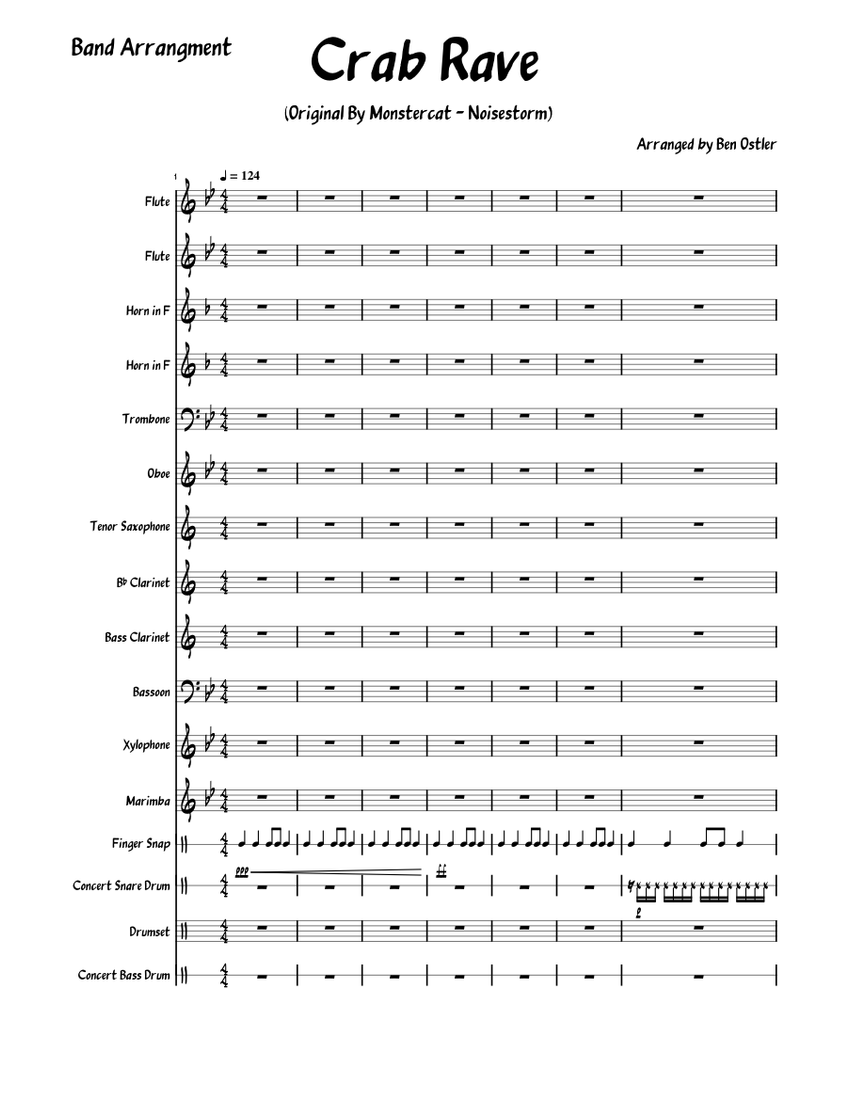 Crab Rave Ban Arr. Sheet music for Trombone, Flute, Oboe, Clarinet in b ...