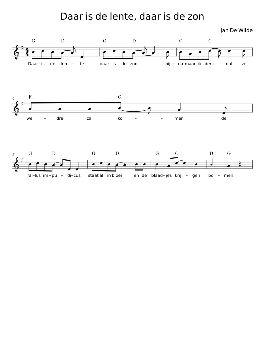 Daar is de lente, daar is de zon - Jan De Wilde Sheet music for ...