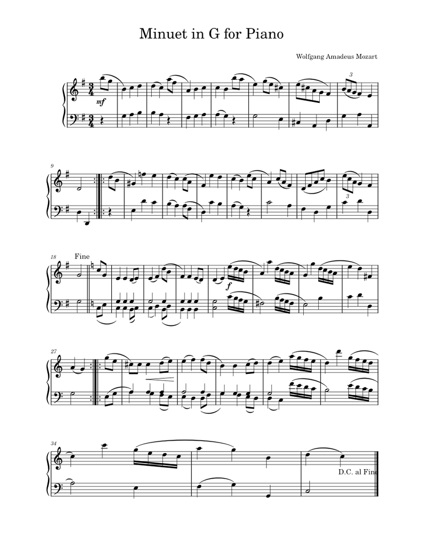 Minuet in G major, K.1/1e – Wolfgang Amadeus Mozart Sheet music for ...