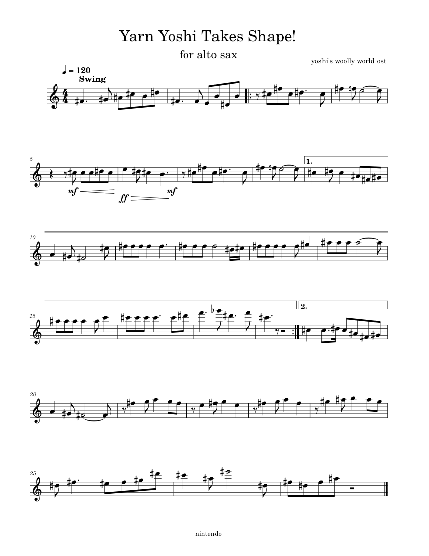 Yarn Yoshi Takes Shape! – Tomoya Tomita Sheet music for Saxophone alto ...