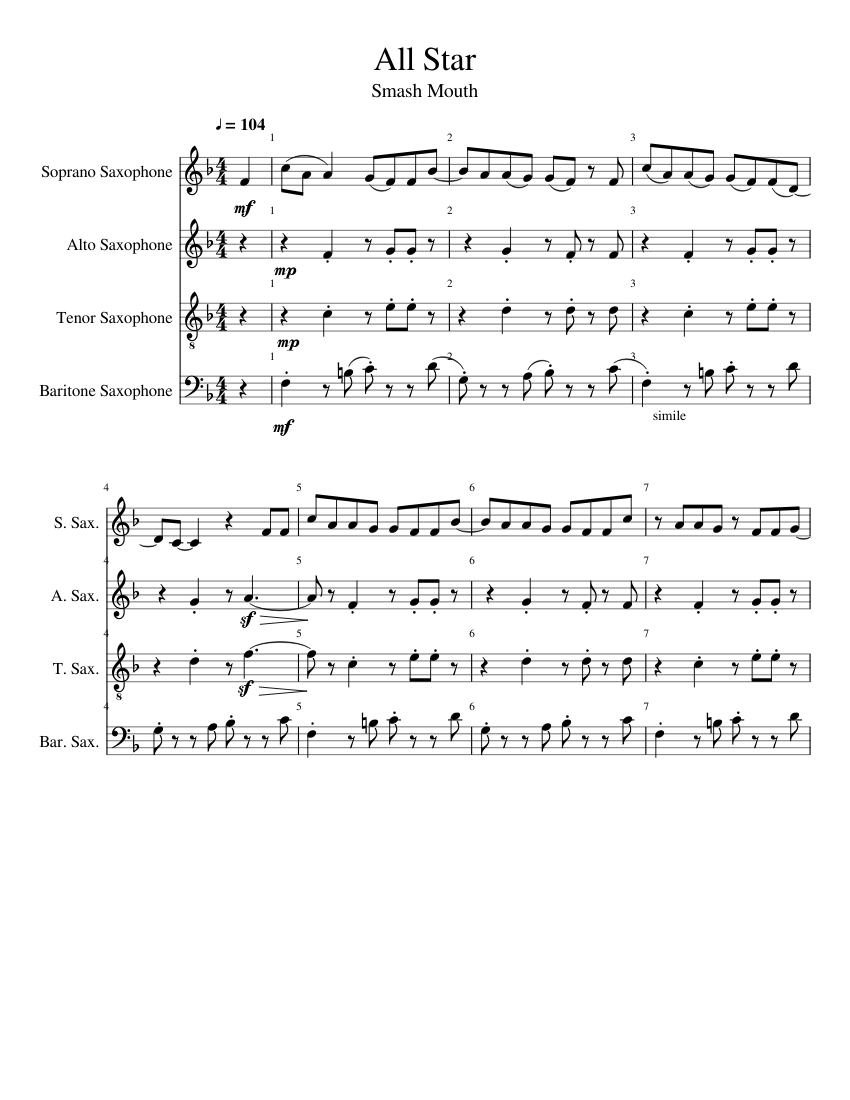All Star Sheet music for Saxophone alto, Saxophone tenor, Saxophone ...