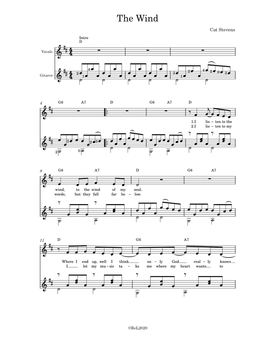 The Wind – Cat Stevens Sheet music for Vocals, Guitar (Mixed Duet ...