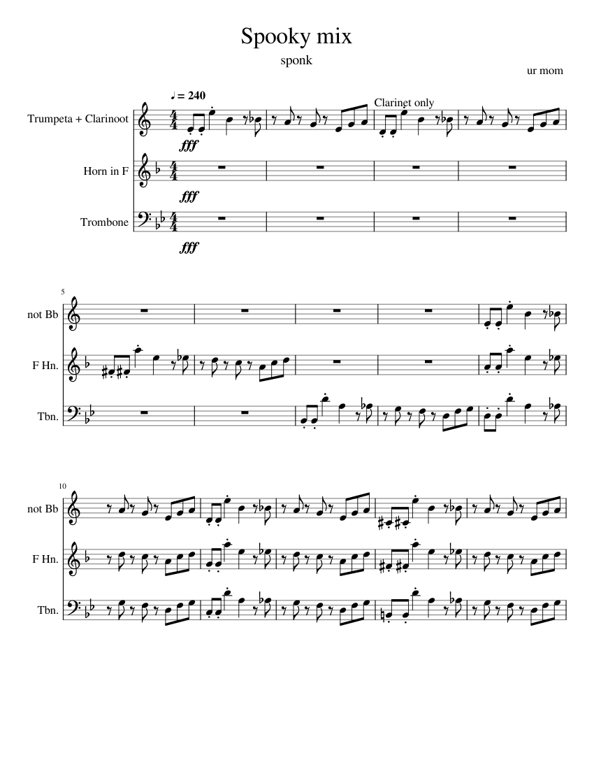 Spooky mix Sheet music for Trombone, Trumpet in b-flat, French horn ...
