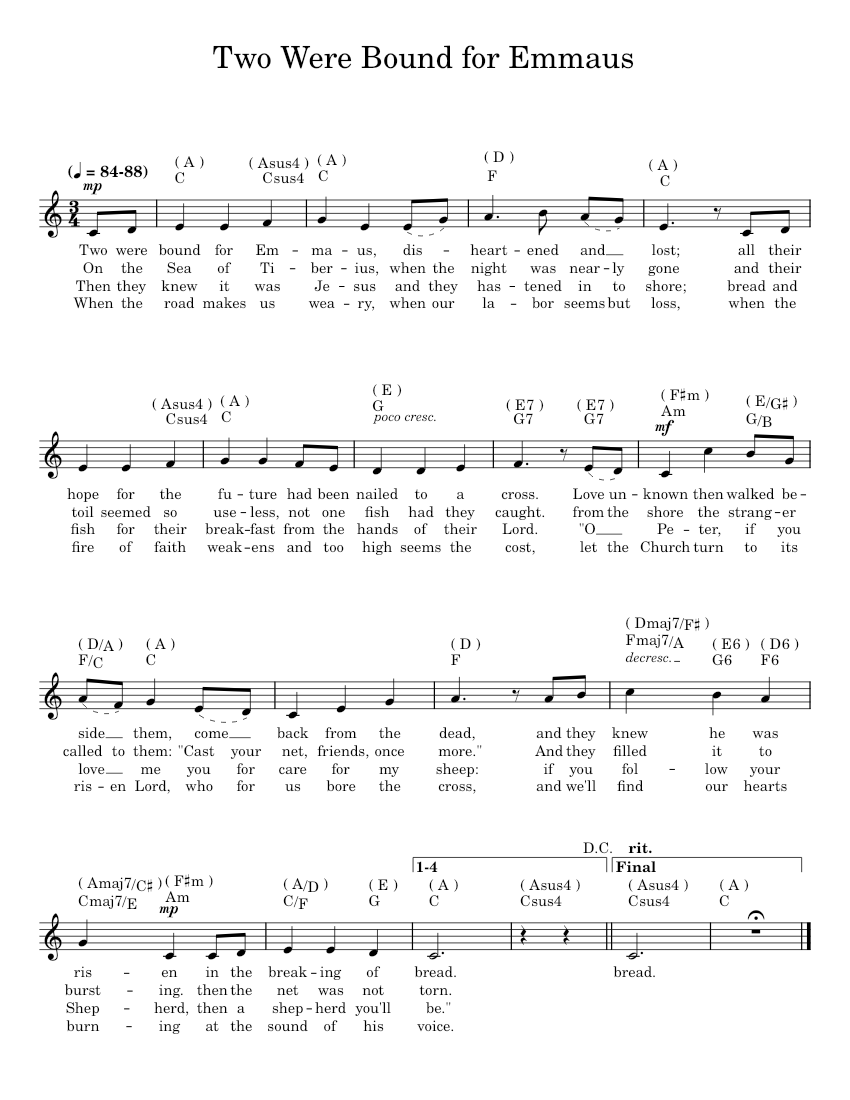 TWO WERE BOUND FOR EMMAUS - Bob Hurd Sheet Music with Chords for ...
