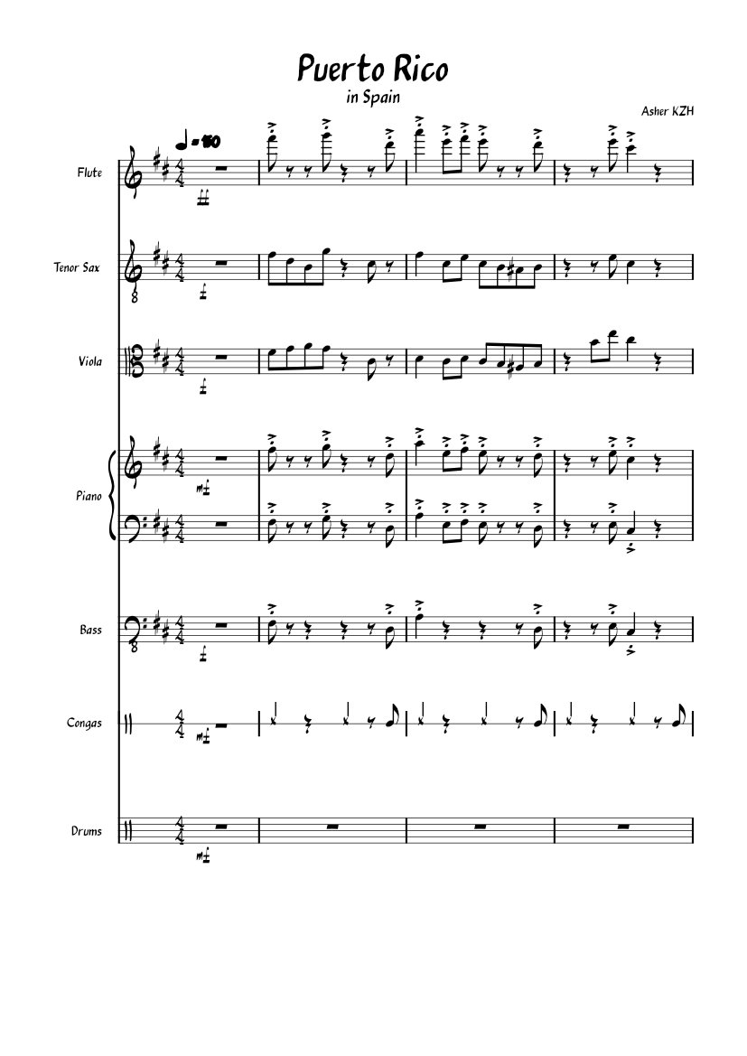 Puerto Rico (In Spain) Sheet music for Piano, Flute, Saxophone tenor ...