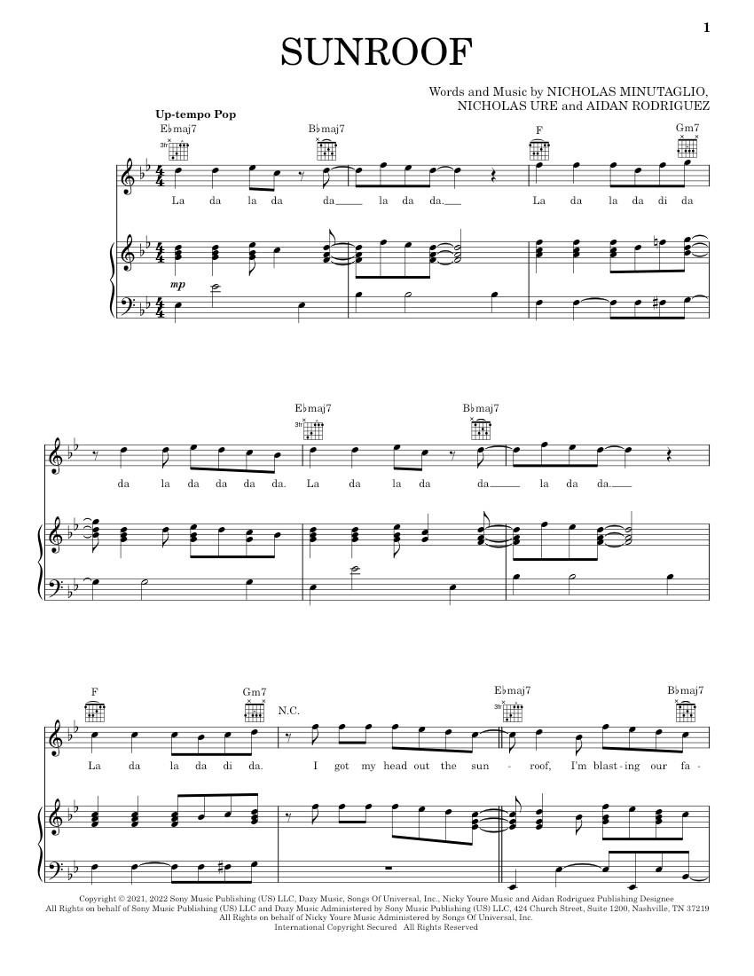 Play Official version of Sunroof sheet music by Nicky Youre & dazy for ...
