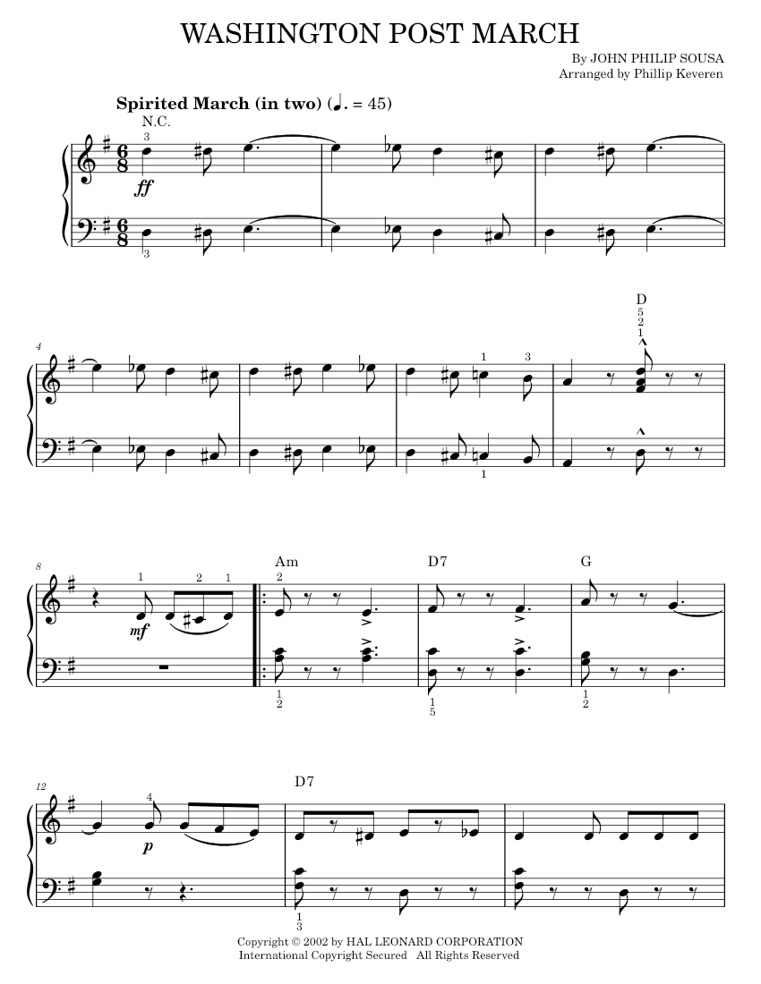 Play Official version of The Washington Post March sheet music by John ...