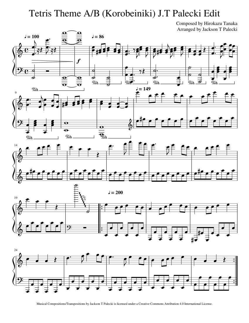 Tetris Theme A B (Korobeiniki) - Jackson T Palecki Edit Sheet music for ...