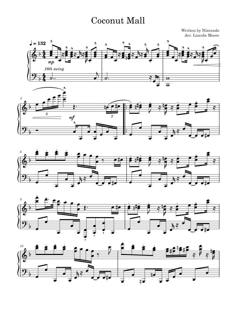 Coconut Mall – Piano Solo Arr. Sheet music for Piano (Solo) | Musescore.com