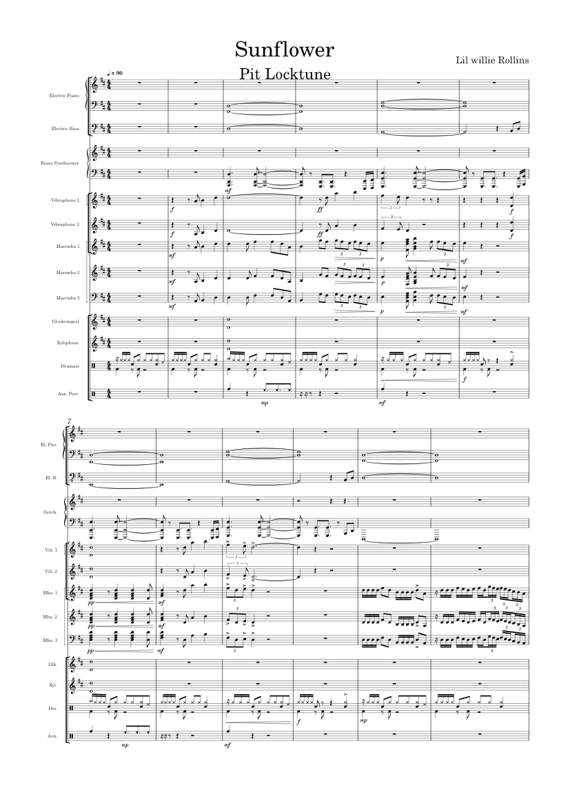 Sunflower Sheet music for Piano, Vibraphone, Glockenspiel, Bass guitar ...