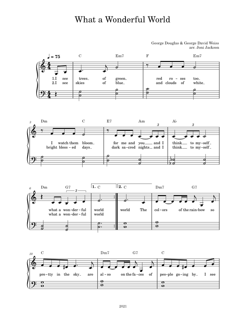 What a wonderful world – Louis Armstrong What a Wonderful World Sheet ...