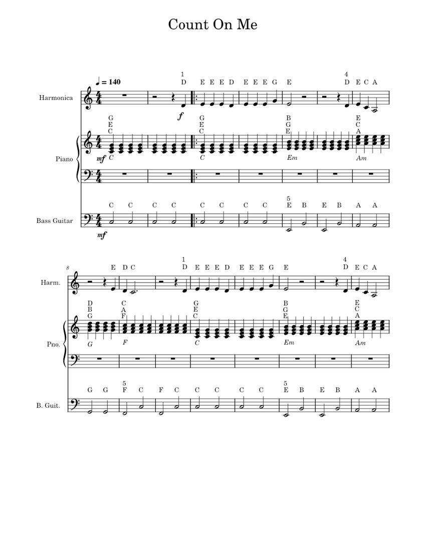 Count On Me - Keys Sheet music for Piano, Bass guitar, Harmonica (Mixed ...