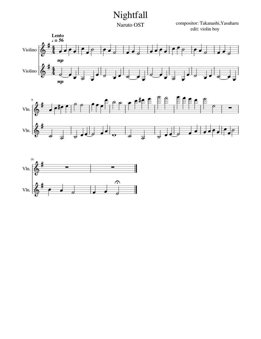 Nightfall Sheet music for Violin (String Duet) | Musescore.com