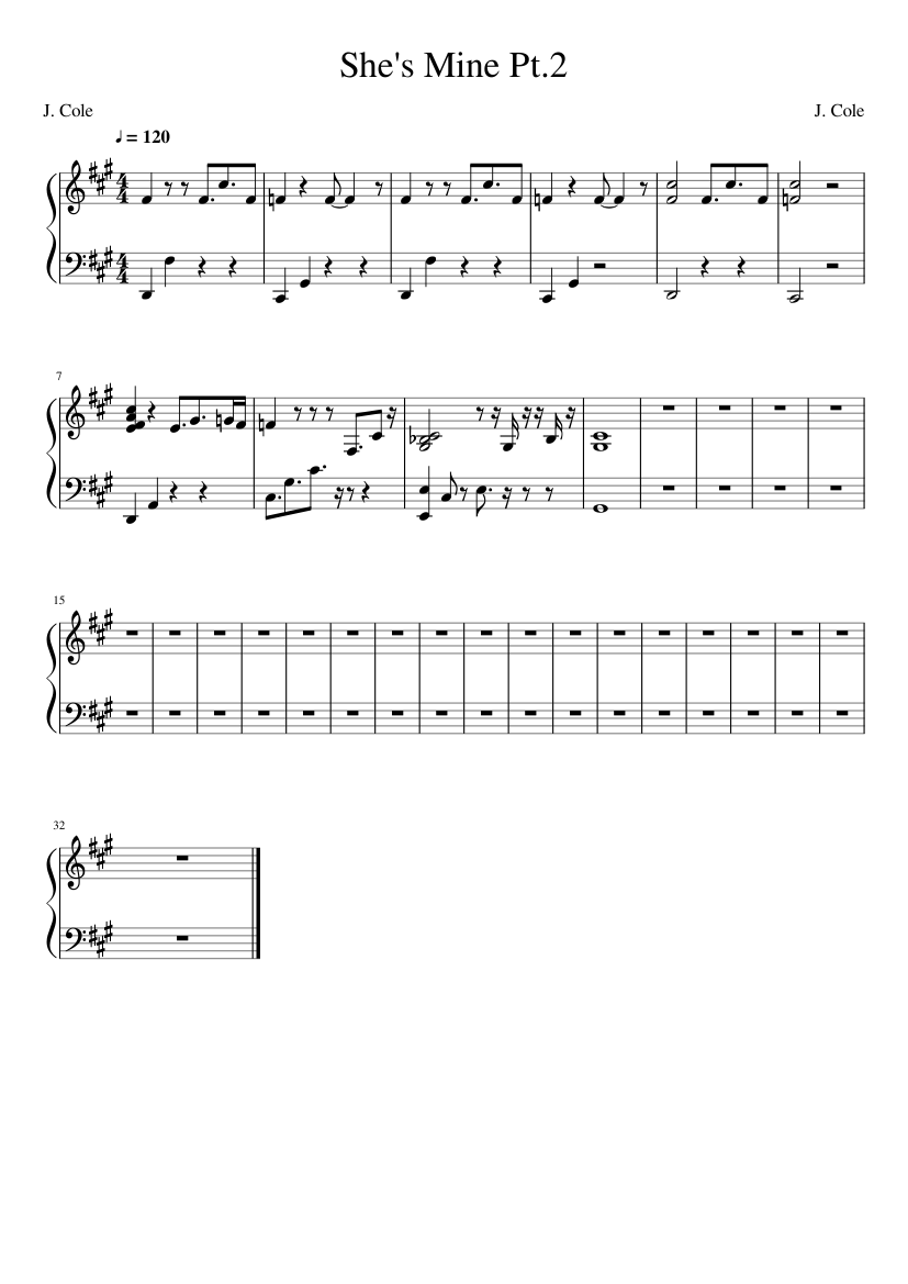 She's Mine Pt.2 – J. Cole She's Mine Pt.2 Sheet Music for Piano (Solo ...