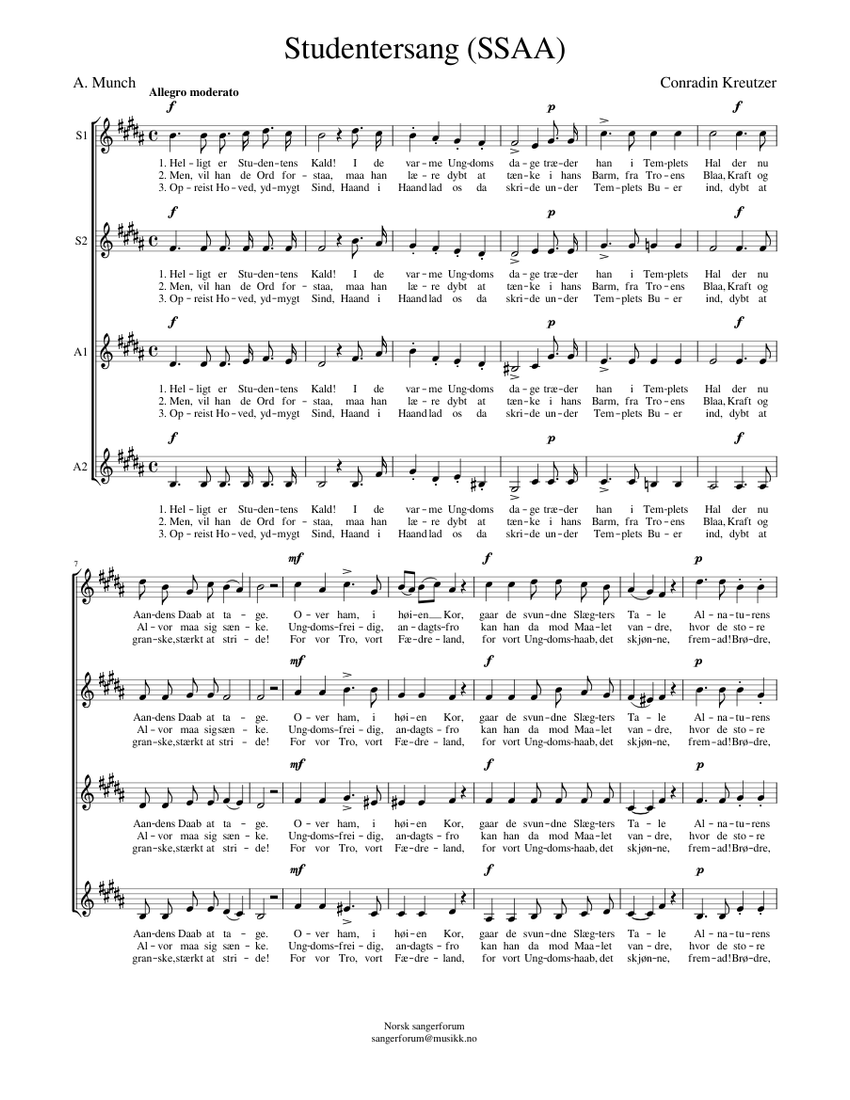 Studentersang (SSAA) Sheet music for Soprano, Alto (Women’s Choir ...