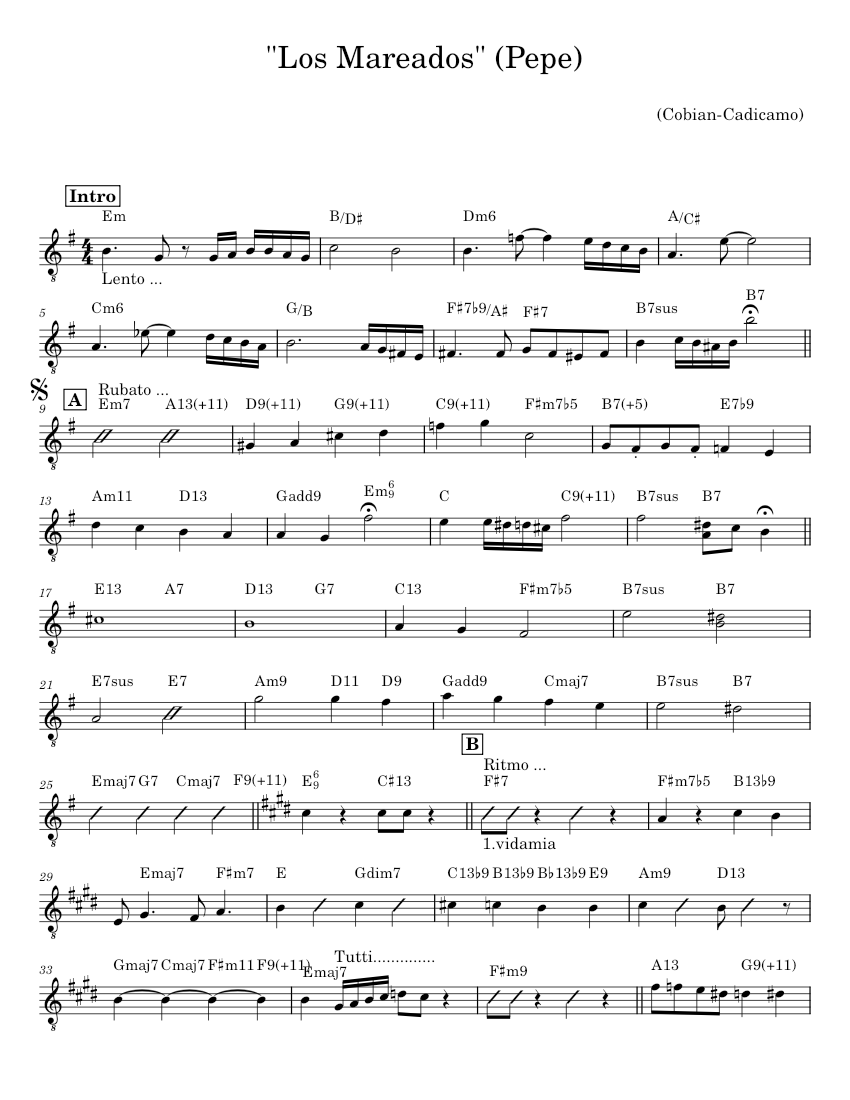LOS MAREADOS - Cobian-Cadícamo Sheet music for Piano (Solo) Easy ...