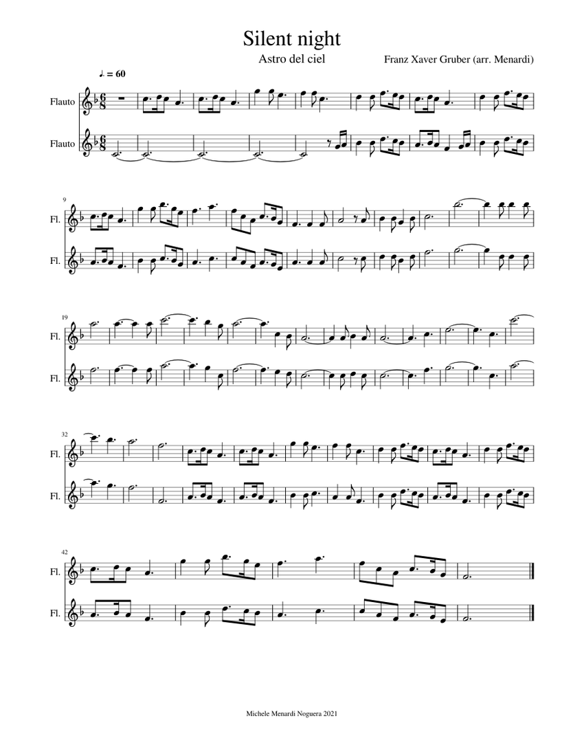 Silent night (astro del ciel) for flute duet Sheet music for Flute ...