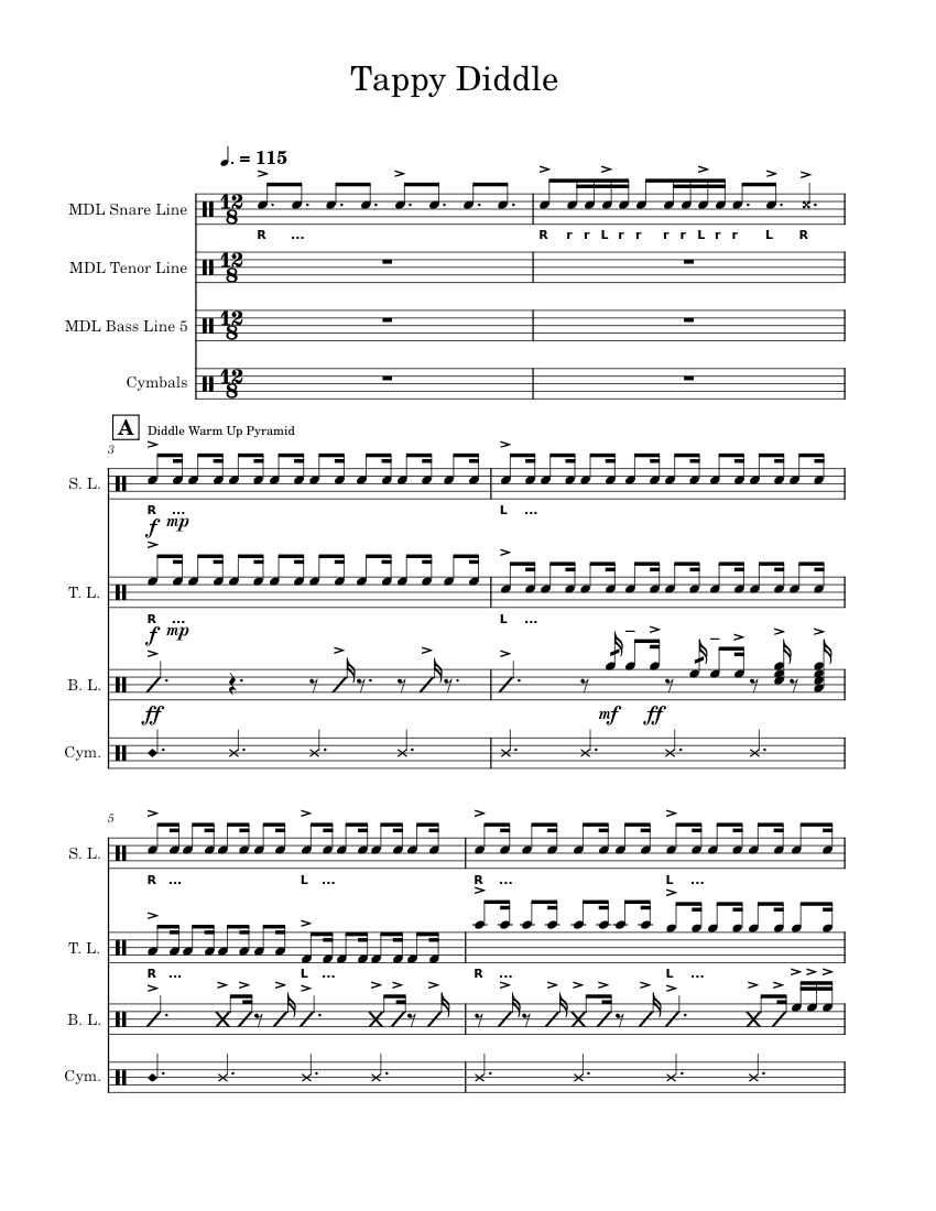 Tappy_Diddle Sheet music for Snare drum, Crash, Tenor drum, Bass drum (Percussion Ensemble ...