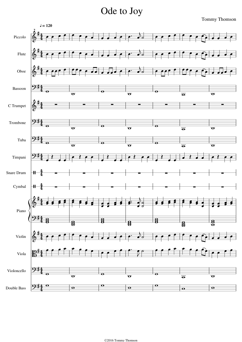 Ode to Joy (for orchestra) Sheet Music for Piano, Trombone, Tuba, Flute ...