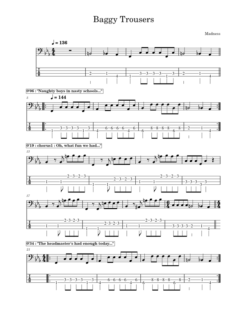 Baggy trousers – Madness Sheet music for Bass guitar (Solo) | Musescore.com