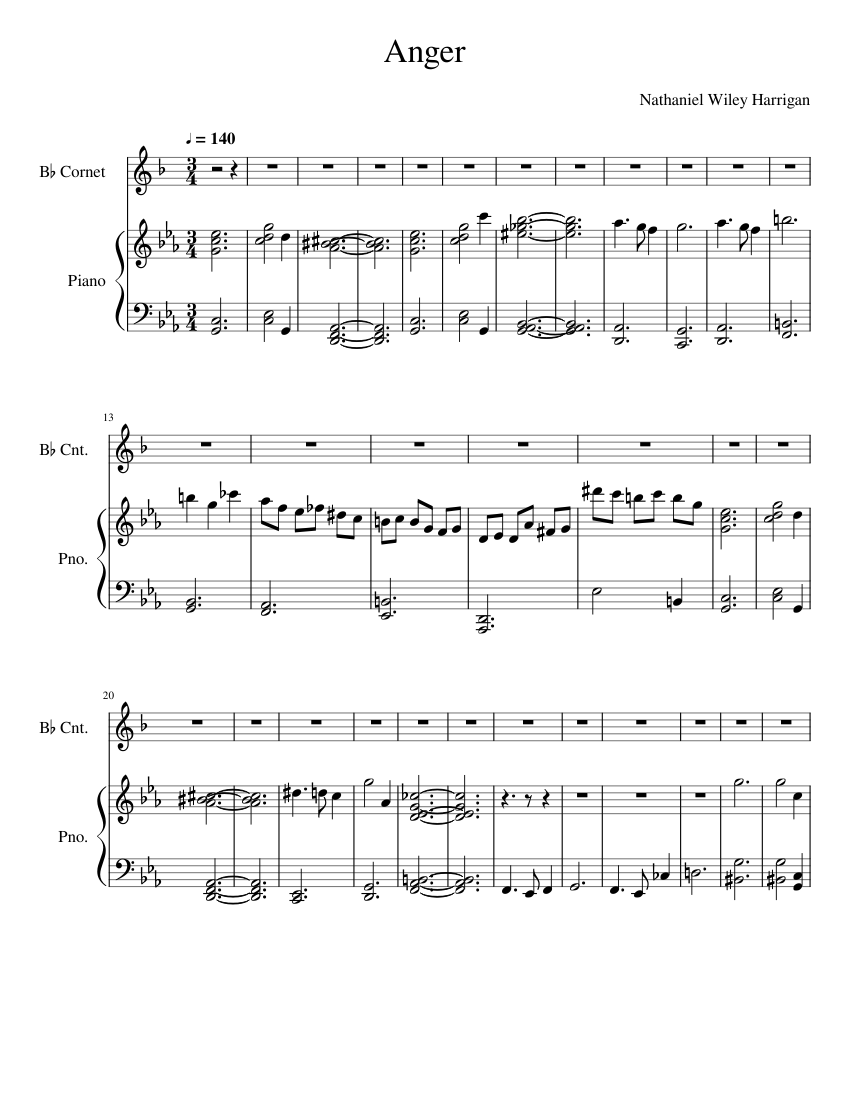 Anger Sheet music for Piano, Cornet (Solo) | Musescore.com