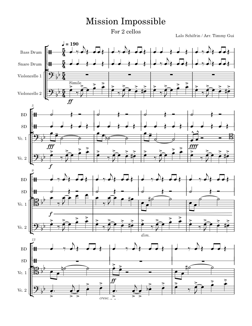 Mission Impossible – Lalo Schifrin Mission Impossible – for 2 Cello's ...
