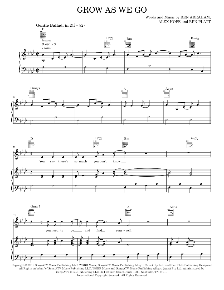grow as we go Sheet music for Piano, Vocals by Ben Platt Official ...