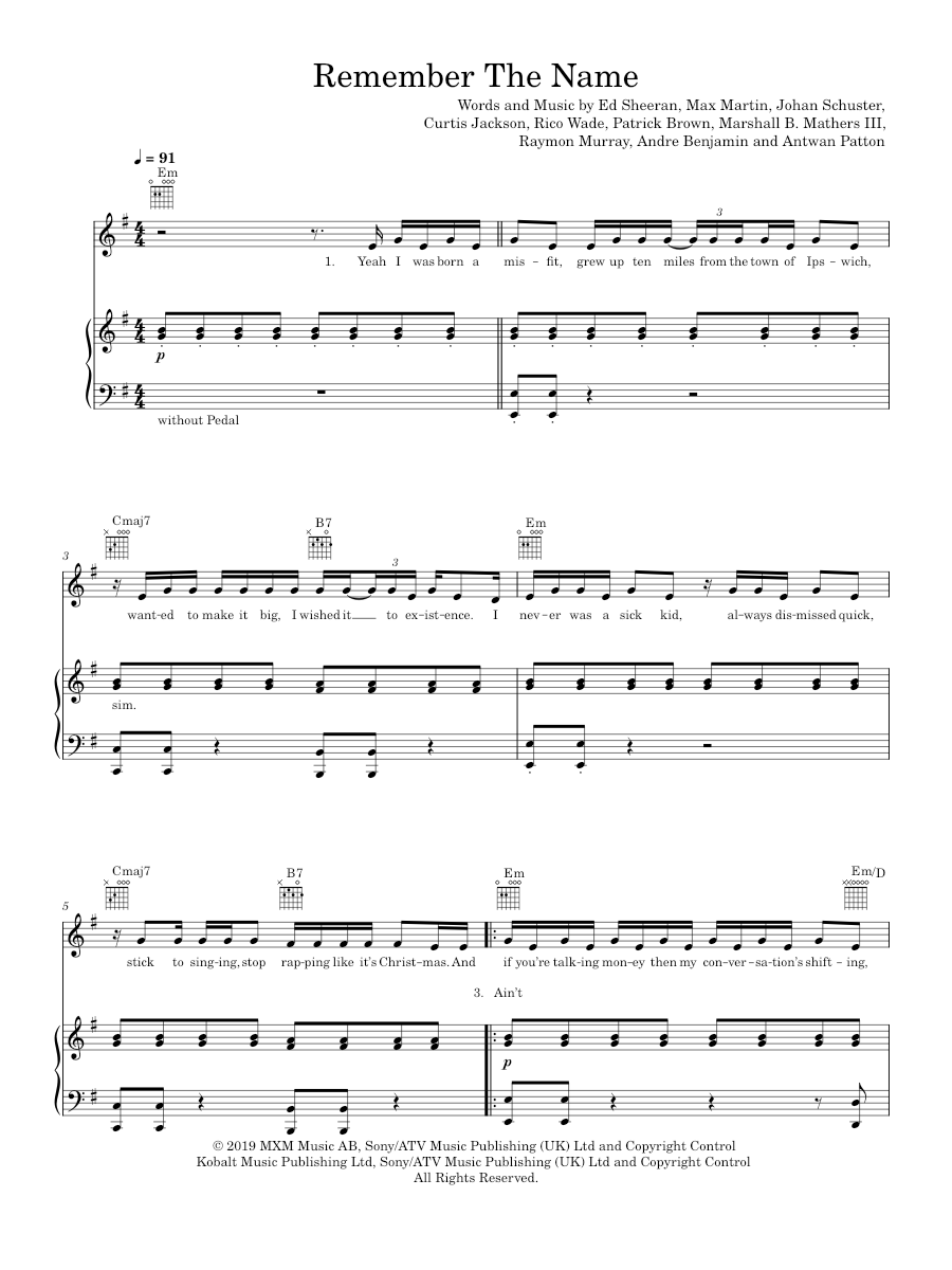 remember the name Sheet music for Piano, Vocals by Ed Sheeran: Music ...