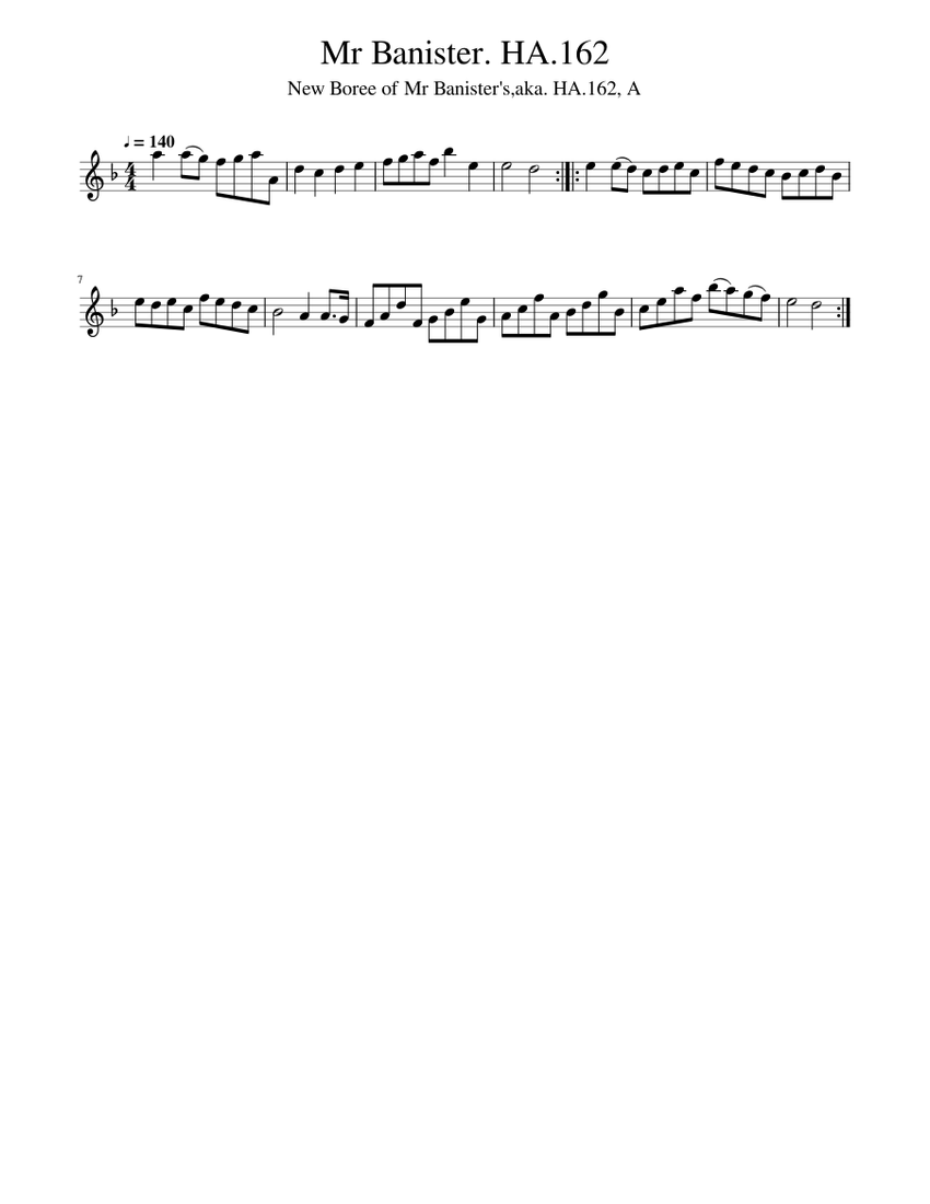 Mr Banister. HA.162 Sheet music for Piano (Solo) | Musescore.com