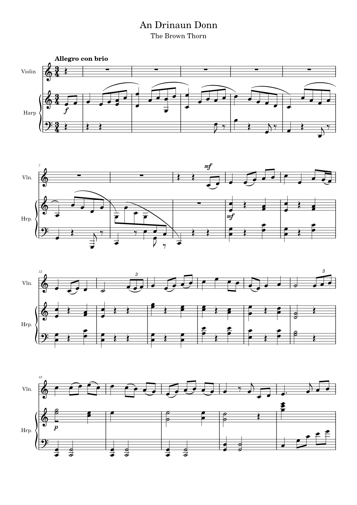An Drinaun Donn – Anon Sheet music for Violin, Harp (Piano Duo ...