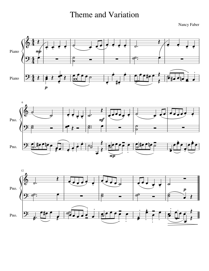 Theme and Variation Sheet music for Piano (Piano Duo) | Musescore.com