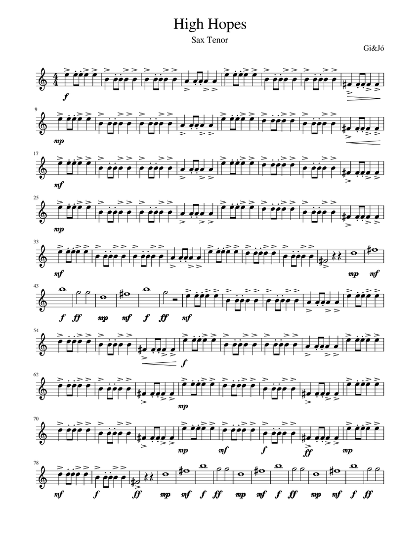 High Hopes Sax Tenor Sheet music for Piano (Solo) Easy | Musescore.com