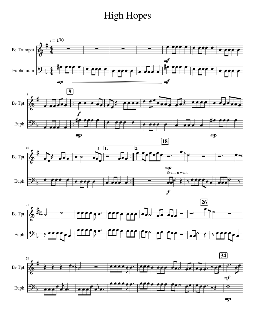 High Hopes For trumpet and euphonium duet Sheet music for Euphonium ...