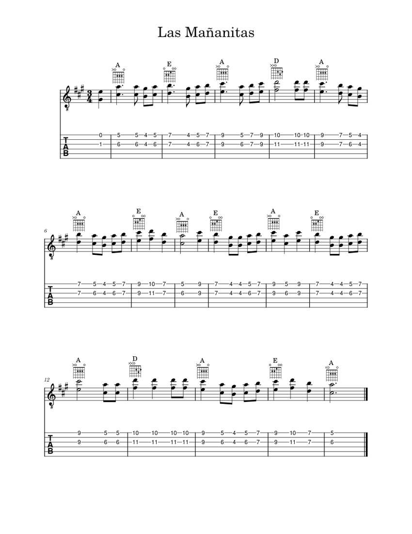 Las mananitas – Misc Traditional Las Mañanitas Sheet music for Guitar ...