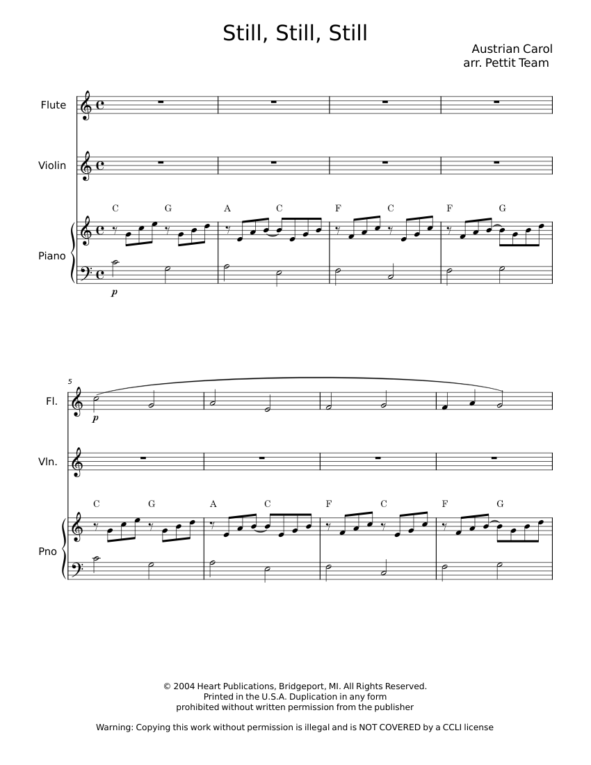 Still, Still, Still Sheet music for Piano, Flute, Violin (Mixed Quartet ...