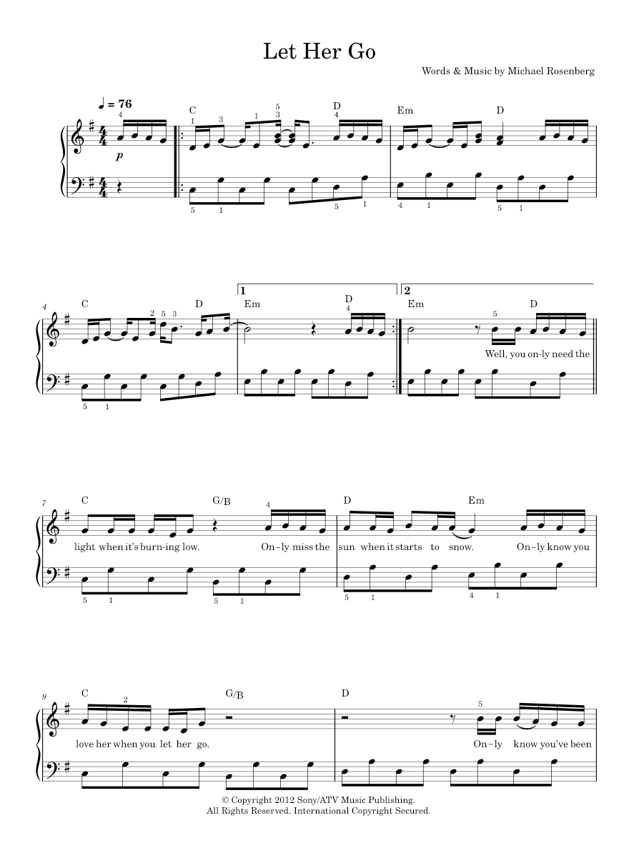 let her go Sheet music for Piano by Passenger Official | MuseScore.com