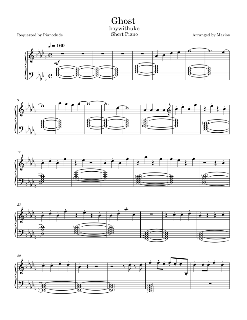 Ghost – BoyWithUke Sheet Music for Piano (Solo) Easy | MuseScore.com