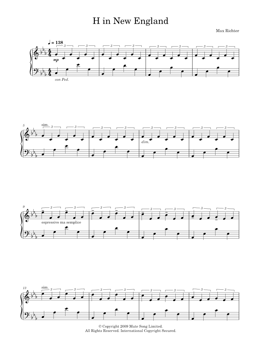 Play Official Version Of H In New England Sheet Music By Max Richter Play Official Version Of H In New England Sheet Music By Max Richter