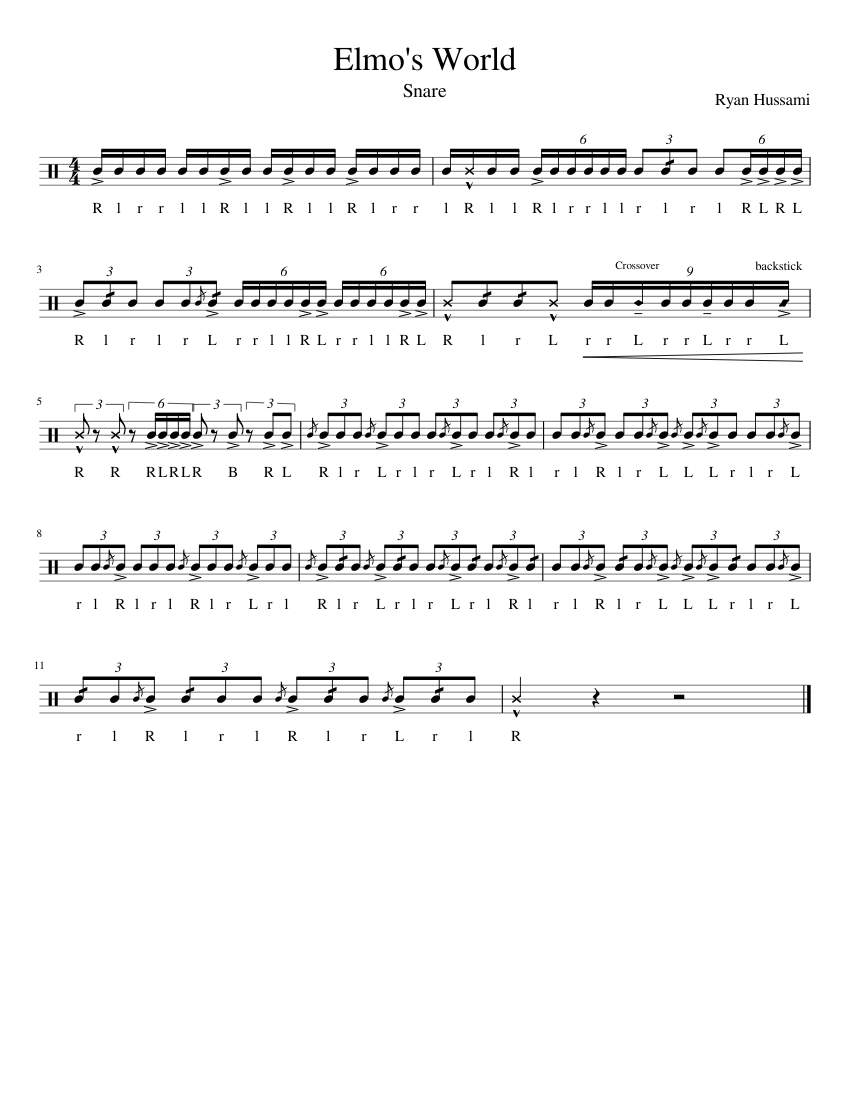 Elmo's World Sheet music for Snare drum (Solo) | Musescore.com