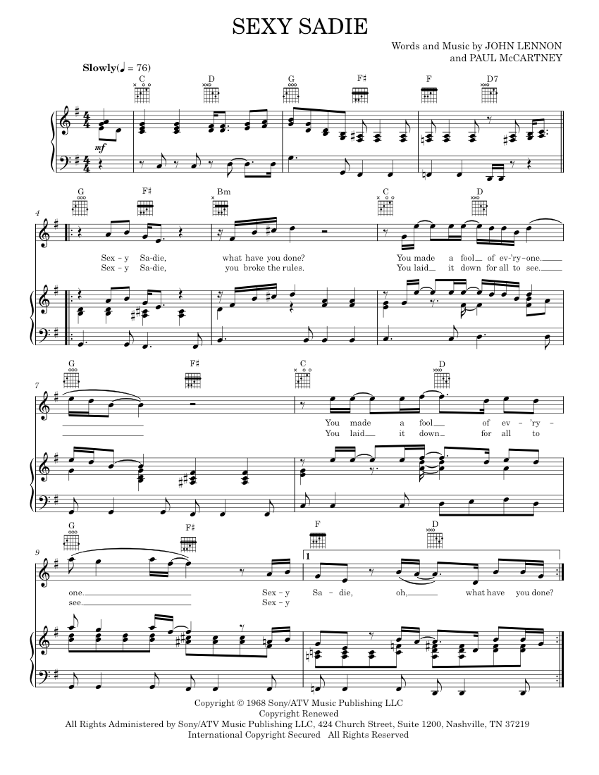 Play Official version of Sexy sadie Sheet Music by The Beatles for ...