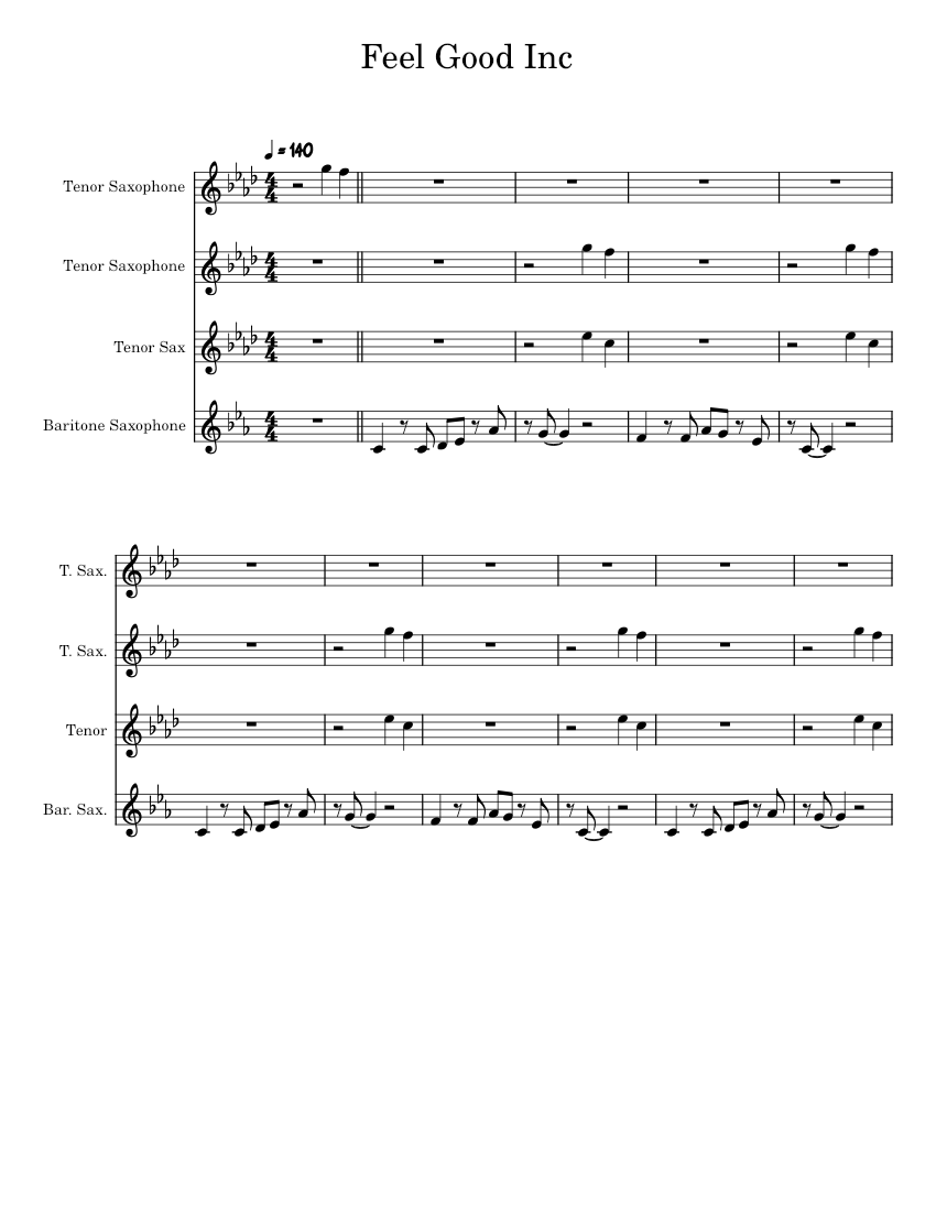 Feel Good Inc - Gorillaz Sheet music for Saxophone tenor, Saxophone ...