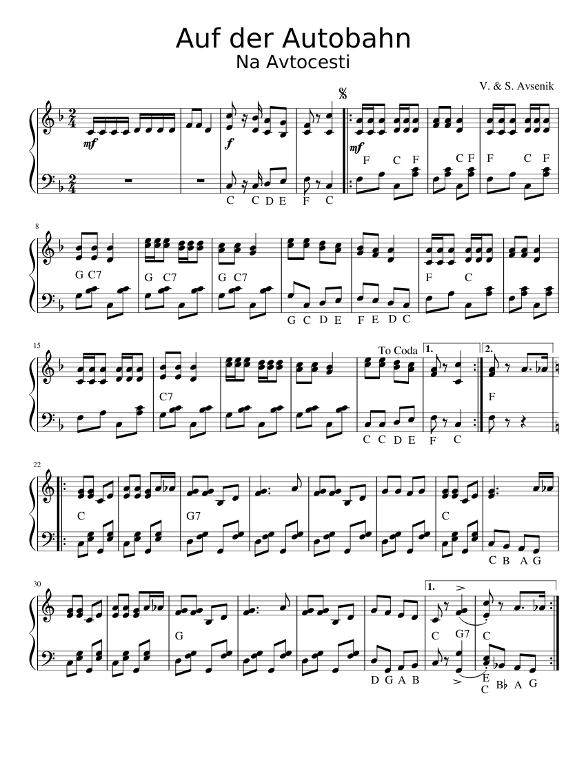 Auf der Autobahn Sheet music for Piano (Solo) | Musescore.com