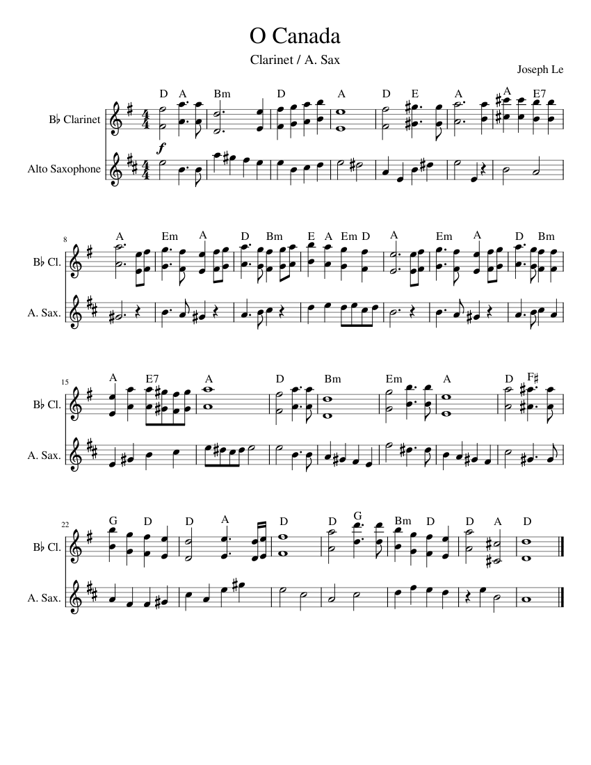 O Canada Cl ASax Sheet music for Clarinet in b-flat, Saxophone alto ...