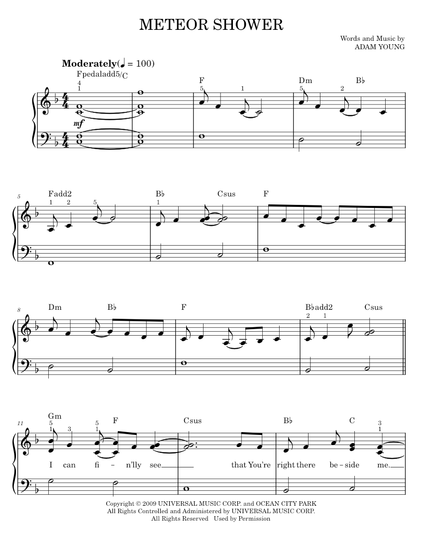 meteor shower Sheet music for Piano: Music Notes