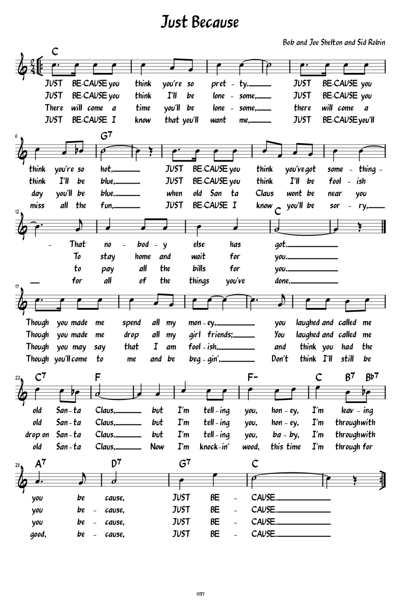 Just Because (Lead sheet with lyrics ) Sheet music for Piano (Solo ...