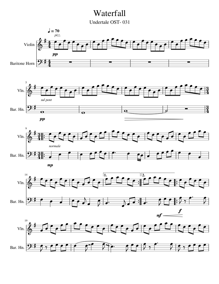 Waterfall Sheet music for Violin, Baritone horn (Mixed Duet ...