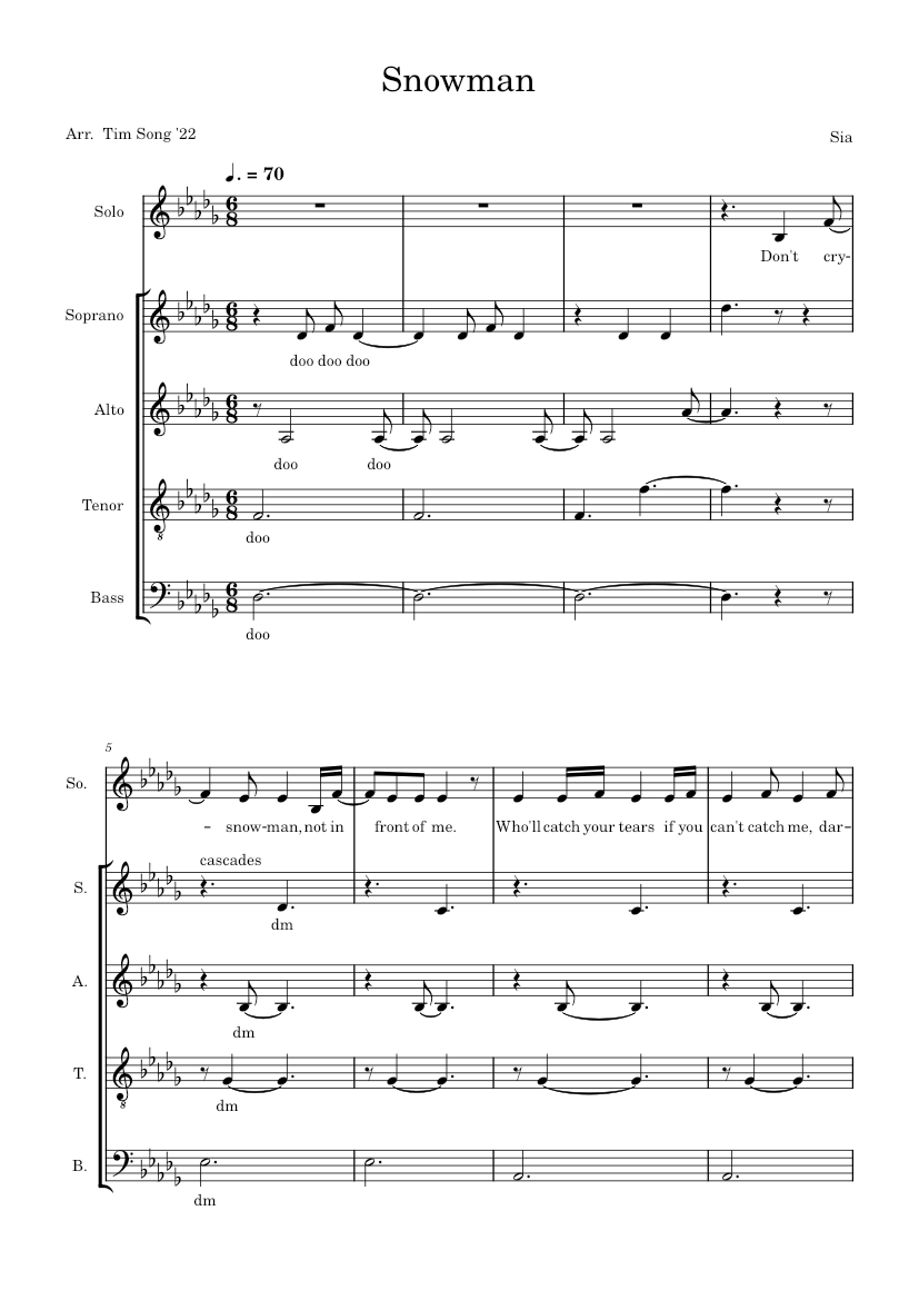 Snowman – Sia Snowman Sheet music for Piano, Vocals, Bass guitar (Piano ...